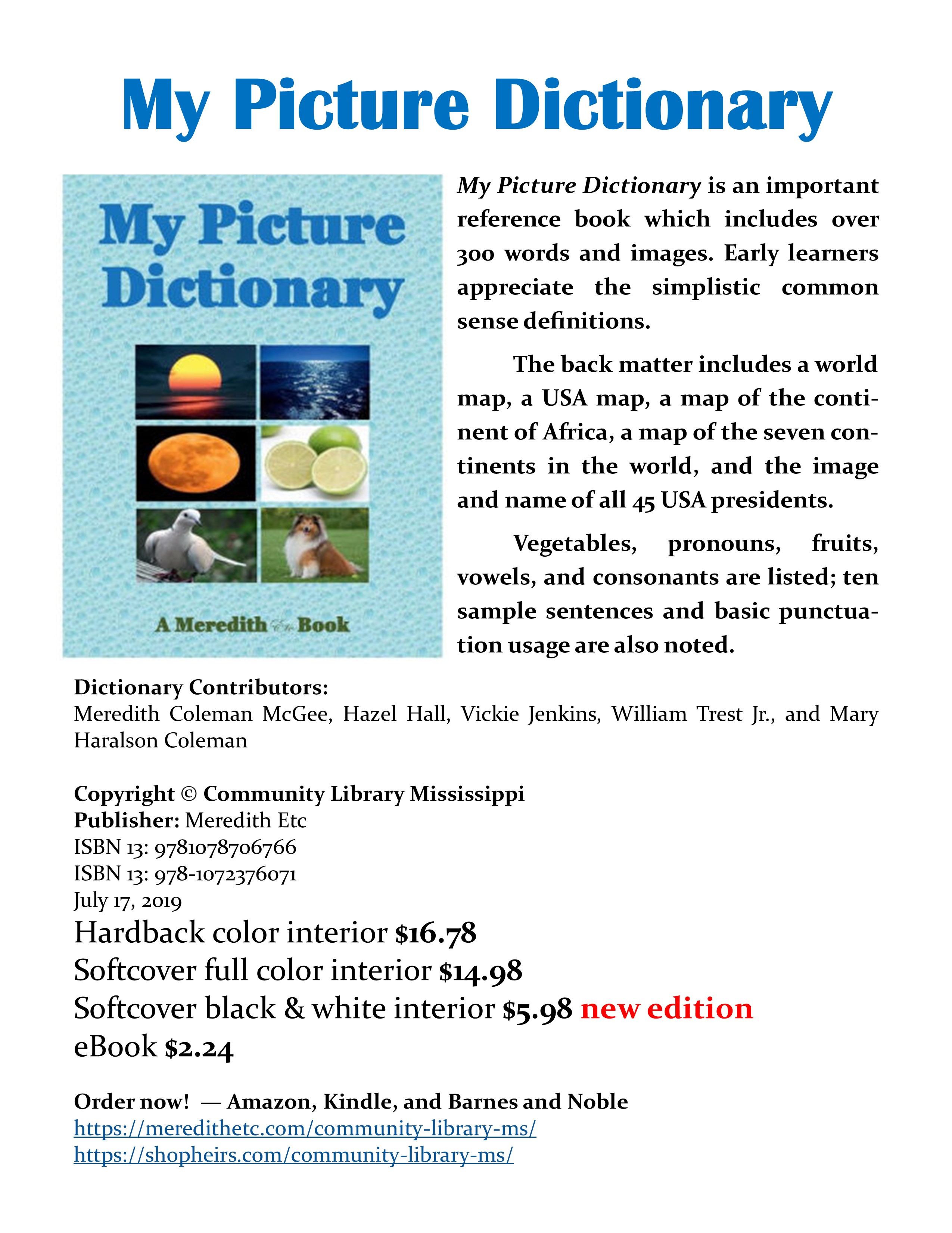 Per consumer request a black & white edition of My Picture Dictionary ...